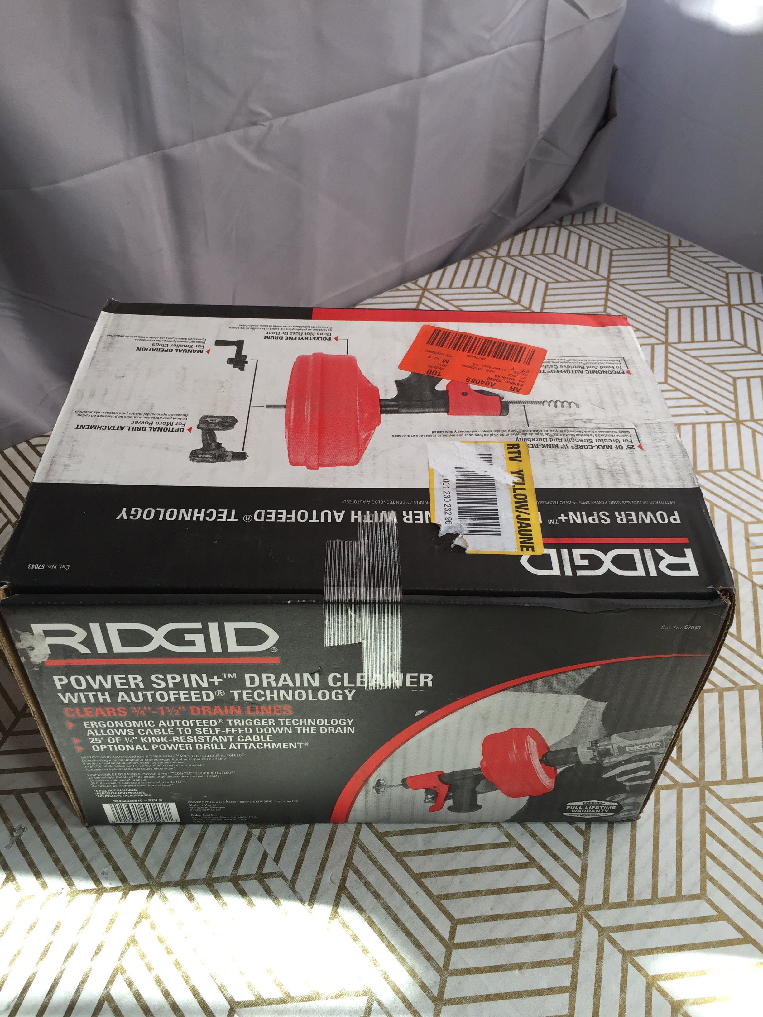 RIDGID 57043 Power Spin+ 1/4" x 25' Drain Cleaning Machine Snake Auger