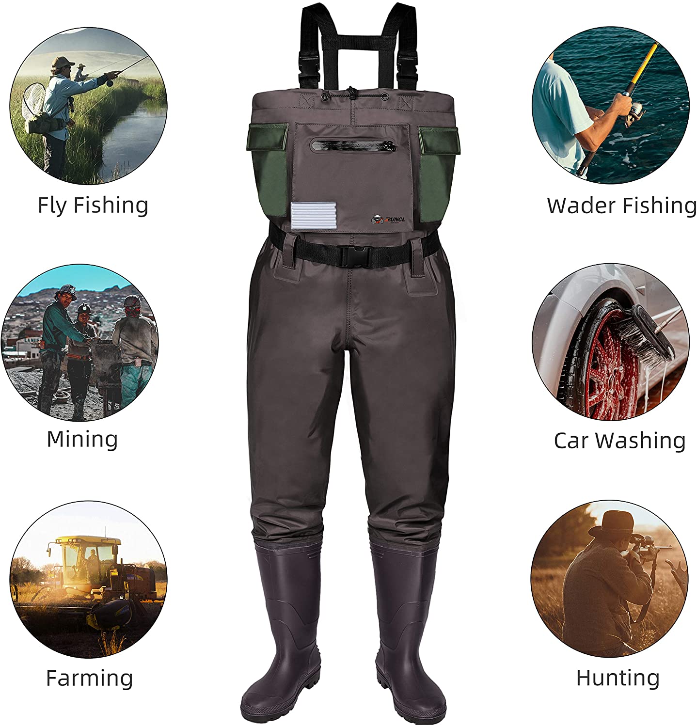 RUNCL Chest Waders, Waist-High Waders, BootFoot Waders- Brown M14