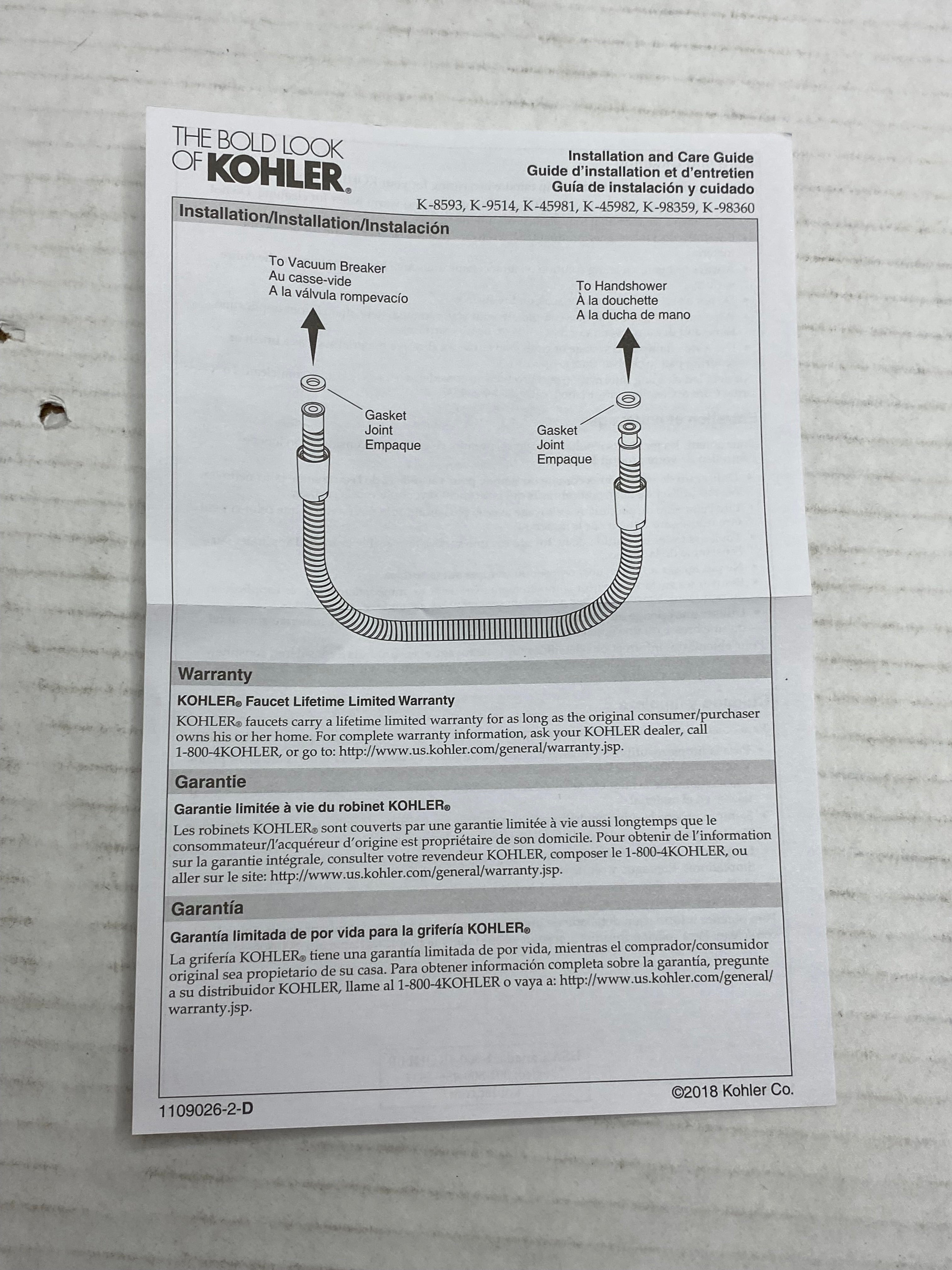 KOHLER K-9514-CP MasterShower Shower Hose, Polished Chrome *OPEN BOX*