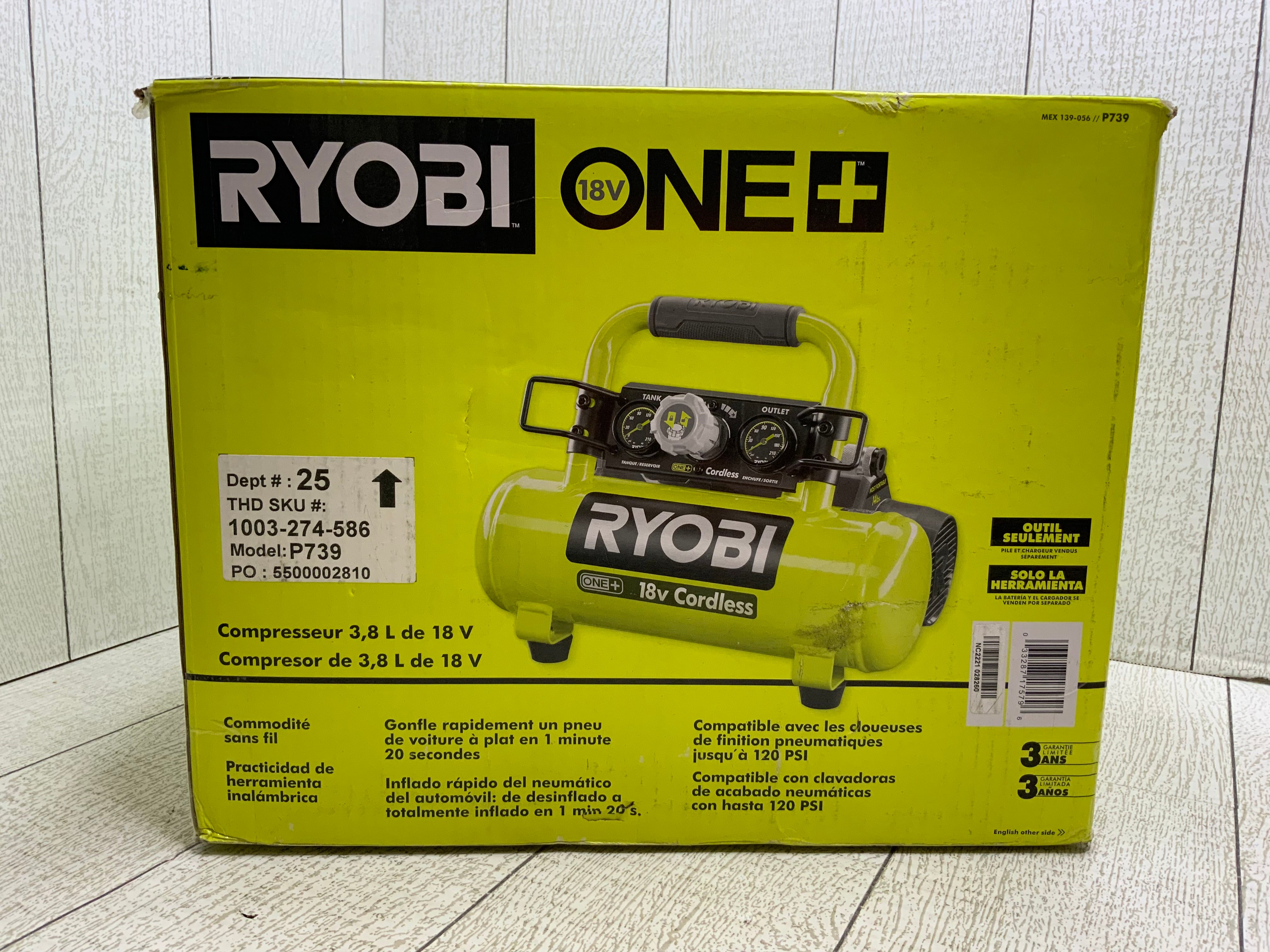 Ryobi 18V Portable Air Compressor 120 PSI (P739) (TOOL ONLY)